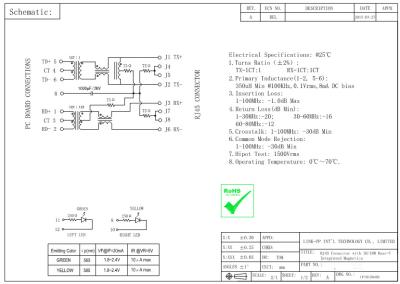 China Tyco 5-1605706-1 5-1605706-2 RJ45 Magnetic Jack 1X1 Shielded Magjack for sale