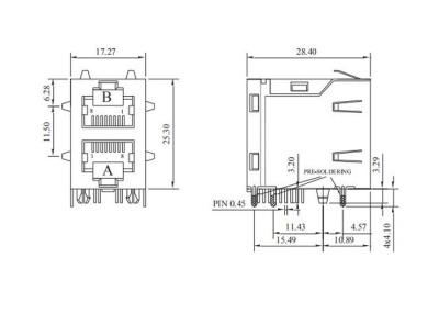 中国 ARJ21A-MCSB-MU2はLEDと保護されたRJ45 8p8cのイーサネット2x1港を積み重ねました 販売のため