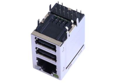 China Conector USB dual RJ45 el 10/100/1000M de Ethernet de FM38U1A-B313-4F LPJU6895BONL en venta