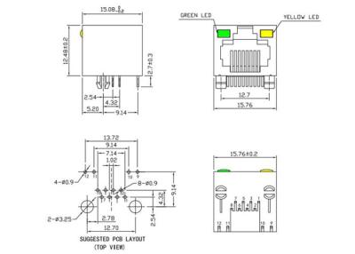 Cina Di E5J88-30L052-L connettori del foro Rj45 da parte a parte - con il LED LPJE101-3NHNL schermato 8P8C in vendita