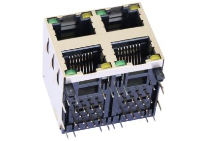 China Ethernet de RJSAE-5381-A4 2x2 apiló Rj45 Jack con el escudo YA MONTADO LPJE107XAHNL del LED en venta