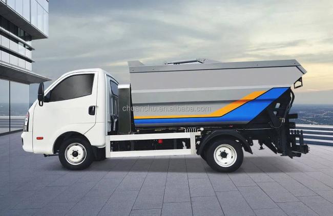 Pure electric self-loading garbage truck rear view