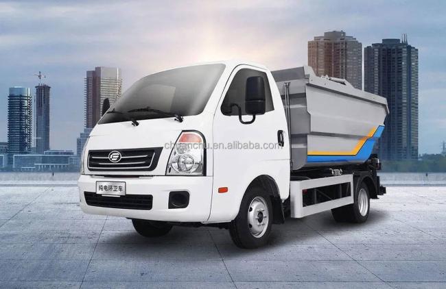 Pure electric self-loading garbage truck side view