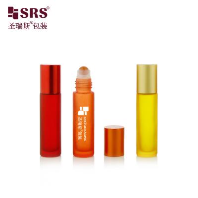 China BLPM-10ml Manufacture Rainbow Colored Customization Options Surface Frosted Handling Empty Glass Roller Bottle 10ml With jade ball For Anti Itch Perfume Oil for sale