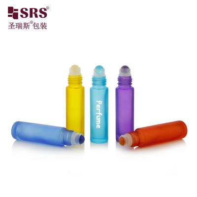 China BLPM-10ml Manufacture Rainbow Colored Customization Options Surface Frosted Handling Empty Glass Roller Bottle 10ml With jade ball For Anti Itch Perfume Oil for sale