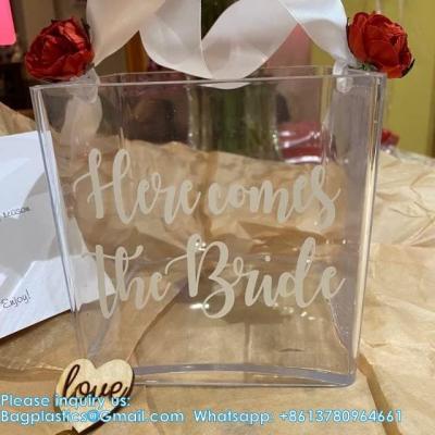 Chine Clear Flower Girl Basket For Wedding - Acrylic Wedding Basket Decoration, Customized Name,Handle With Silk Ribbon à vendre