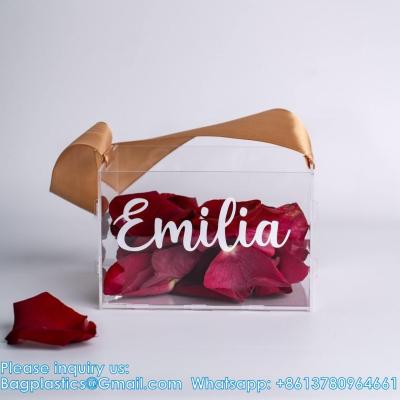 Chine Clear Flower Girl Basket For Wedding - Acrylic Wedding Basket Decoration, Customized Name,Handle With Silk Ribbon à vendre