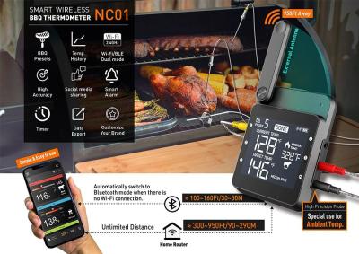 Cina Termometro di carne a distanza astuto di Digital WiFi Bluetooth con il magnete Typec Rech in vendita