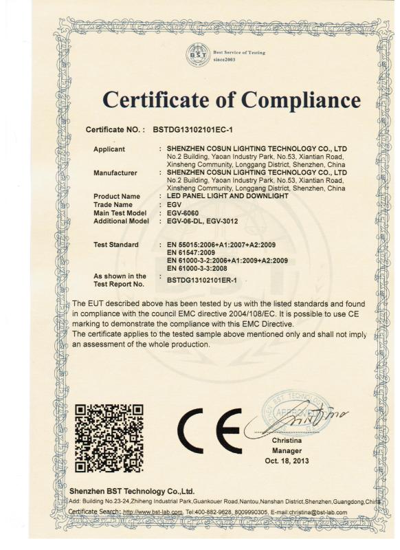 CE-EMC - Shenzhen COSUN Lighting Technology Co., Ltd