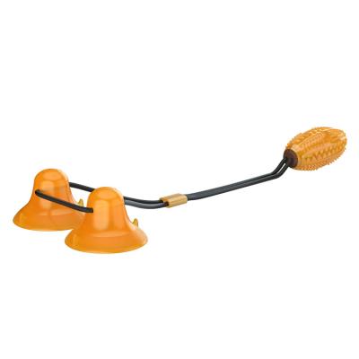 Cina Indestructible Rubber Dog Treat Ball Bite-resistant Double Sucker Chew Toy Dog Pet Toys With 2 Suction Cup Rope in vendita