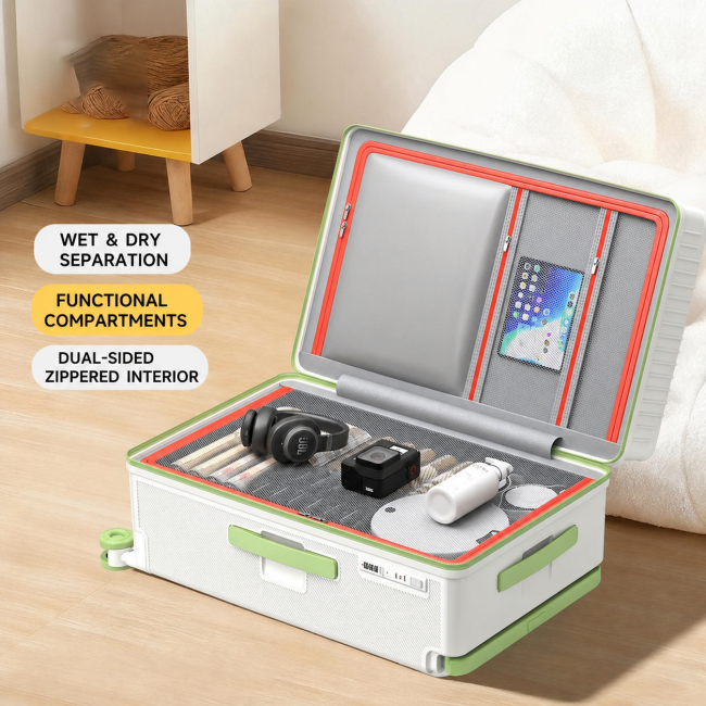 Dual-sided zippered interior compartments with mesh storage