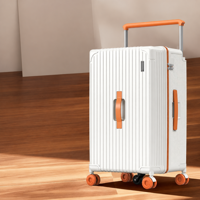 White suitcase with orange accent option