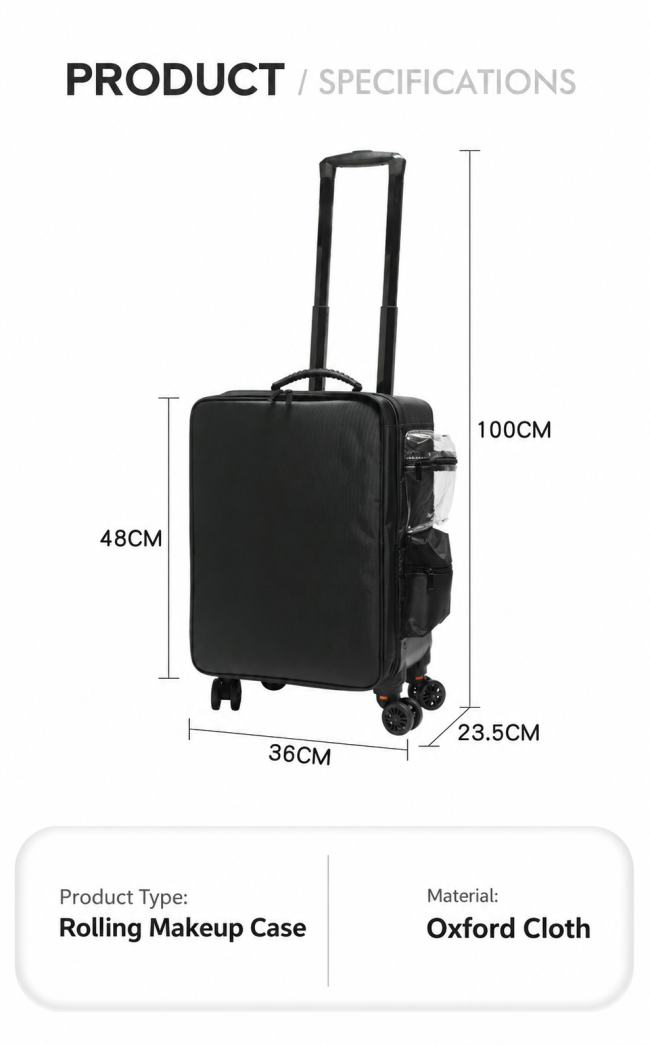 Rolling makeup case dimensions and Oxford cloth material