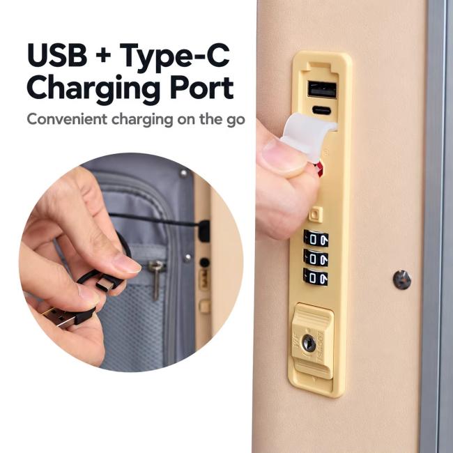 External USB and Type-C ports beside combination lock