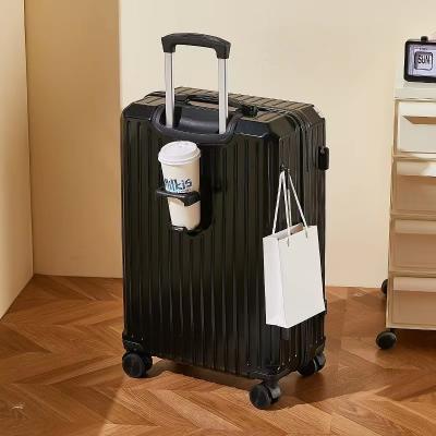 China Multi-Stage Telescopic Rod Suitcase with Side Hook Unisex Multi-Function Spinner Luggage Cup Holder 210D Polyester Lining for sale