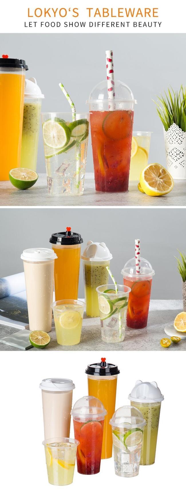 High Quality Takeaway Custom PP Plastic 16oz 20oz Disposable Fruit Milk Bubble Tea Cup Whit Lids