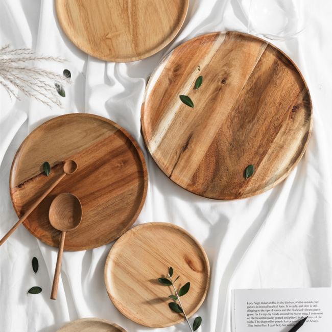 Wooden Round Plate Food Wooden Tray Steak Dinner Plate
