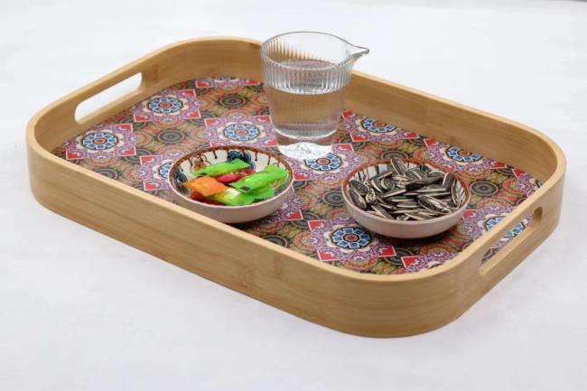 Custom Printing Household Full Bamboo Tray Characteristic Multi Specification Jewelry Tray Household Snackes Fruit Tea Tray/Plate