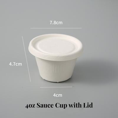 중국 4oz 사탕수수 바가세 콤포스타블 소스 컵 플렉서그래픽 인쇄 및 지속 가능한 뚜?? 판매용
