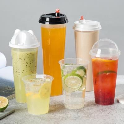 China Custom Logo Bubble Tea Cup 12oz/16oz/20oz/24oz Capacity PP Clear Plastic Cup with Lid for sale