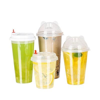 중국 32oz 16oz 뚜?? 이 있는 거품 차 컵 사용자 지정 일회용 PP 맑은 플라스틱 음료컵 판매용