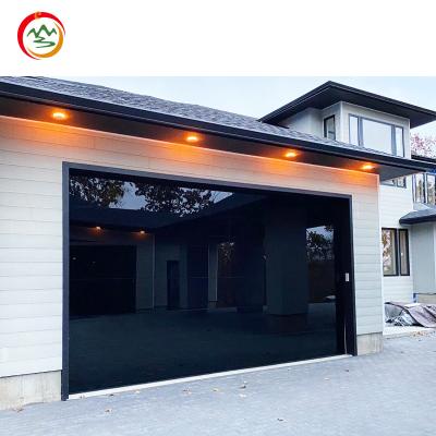China High-end Luxury Perspective Door Frosted Plexiglass Overhead Sliding Glass Panel Garage Door With Pedestrian Door for sale