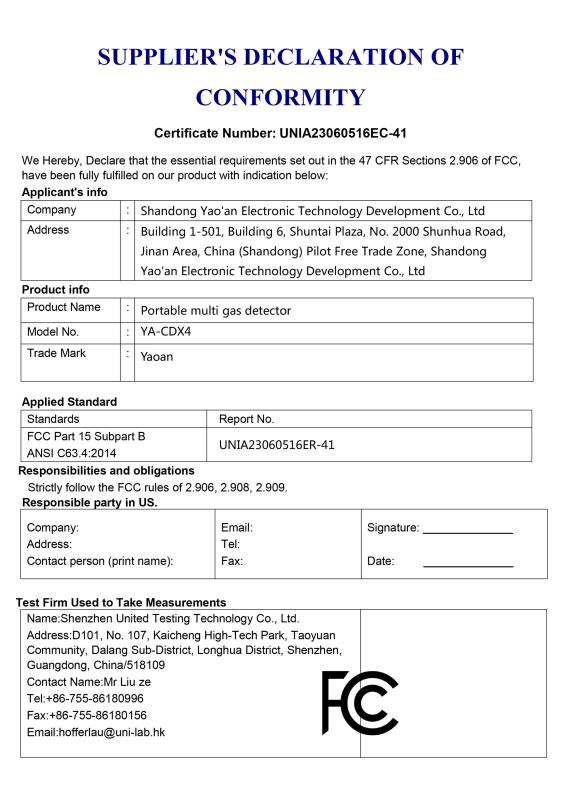 FCC - Yaoan (Shenzhen) Electronic Technology Development Co., Ltd.