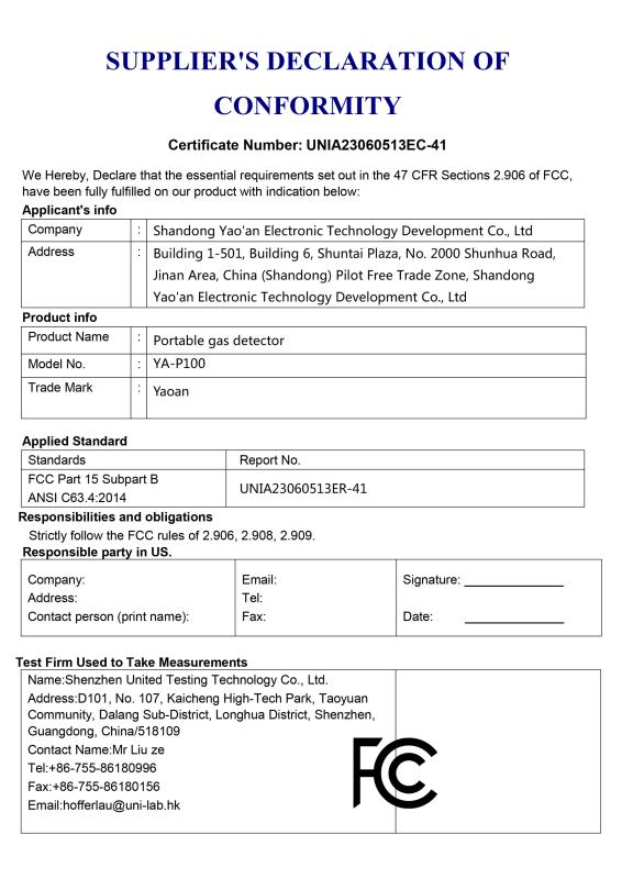 FCC - Yaoan (Shenzhen) Electronic Technology Development Co., Ltd.