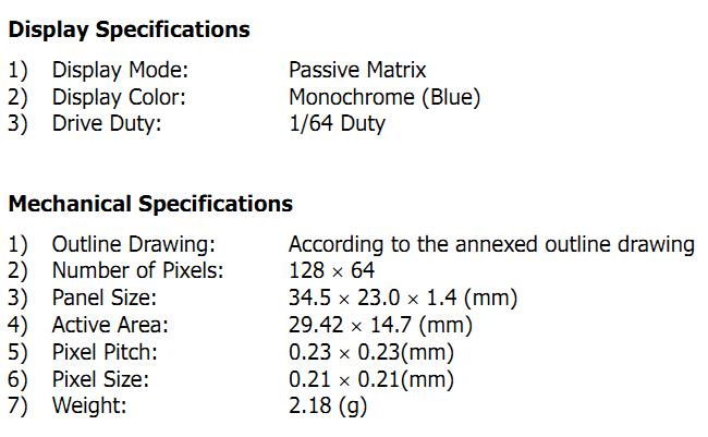 1.3 Inch OLED with 128X64 Resolution Blue Color