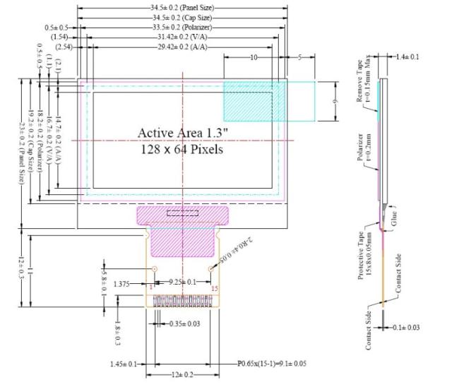 1.3 Inch Phones with OLED Screens with 128*64 Dots Unoled50653