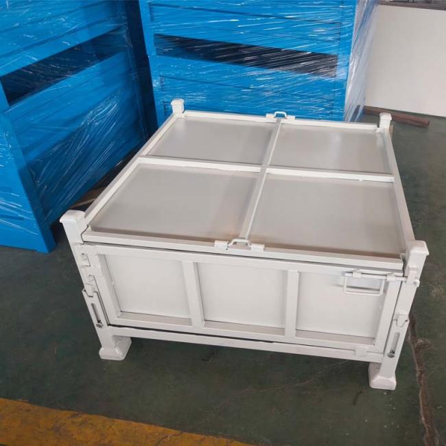 Steel pallet box in warehouse setting
