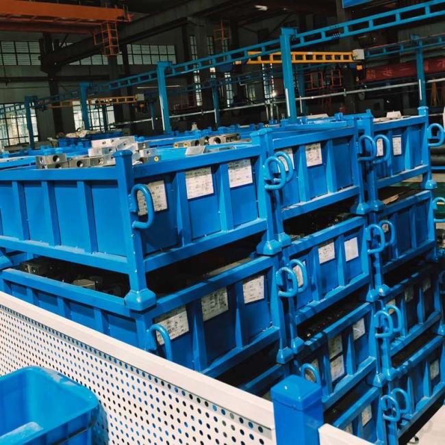 Close-up of steel pallet box construction