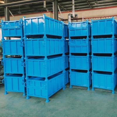 China Industrial Warehouse Grid Metal Pallet Box With Foldable And Multiple Colors for sale