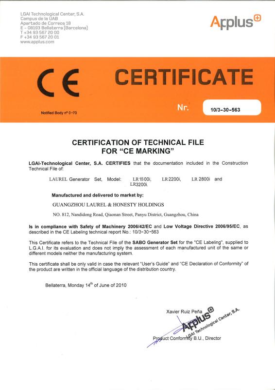 CE Certification - Guangzhou Laurel & Honesty Holdings