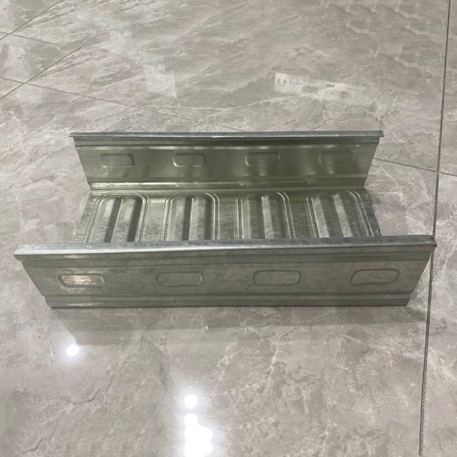 Industrial integrated channel cable tray showing steel construction and rectangular design