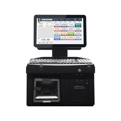 China 14Inch Dual Touch Screen Windows7 Pos Cash Register i3 Cpu 4+64GB Desktop POS Terminal with Printer,Keyboard,Scanner for sale