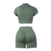 Quality Notched Collar Women Yoga Set Sports Clothing Tights Sportswear Workout Clothes Gym Shorts Suit for sale