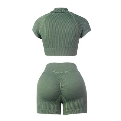 Notched Collar Women Yoga Set Sports Clothing Tights Sportswear Workout Clothes