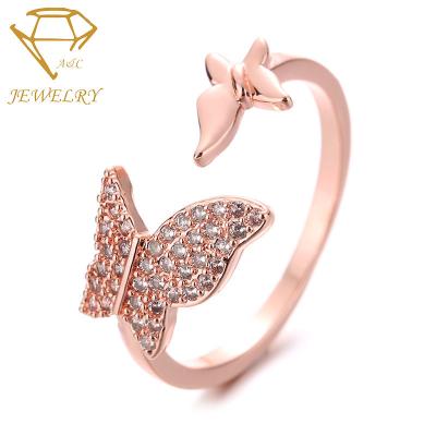 Cina Farfalla Ring Rose Gold Prong Setting di zircone del AAA in vendita