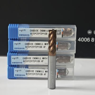 China MHE4 Revestimiento de TiAlSi HRC55-60 Cortador de fresado plano de cuatro bordes de alta dureza 10 mm, φ10.0x25x10Dx75 mm en venta