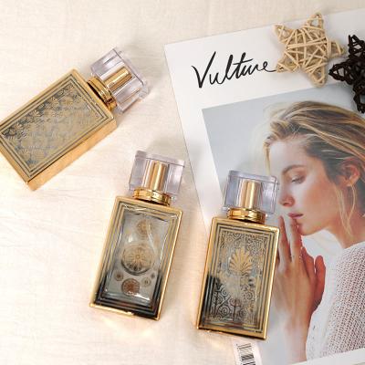 China 50ml Electroplated Square Perfume Bottle Subpackage Empty Bottle Wholesale Glass Bottle Perfume Spray Glass Bottle for sale