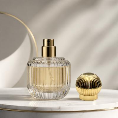 China Wholesale High Gloss Gold Striped Ribbed Pumpkin Ball Perfume Bottle Cap Vertical Line Spherical Zamac Closure OEM Custom Engrave Logo Middle East Luxury Fragrance Packaging for sale