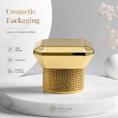 China Gloss Gold Octagonal Cut Zinc Alloy Perfume Cap Diamond Knurled Base Custom Metal Fragrance Lid Model JH5046 For Luxury Designer Empty Glass Perfume Bottle for sale