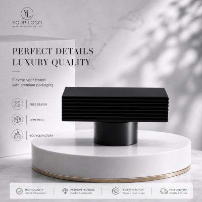 China Matte Black Horizontal Ribbed Rectangle Zinc Alloy Perfume Cap Custom Striped Metal Fragrance Lid Model JH5082 For Luxury Designer Empty Glass Perfume Bottle for sale