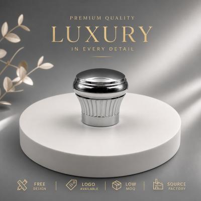 China Hot Selling Vertical Ribbed Fluted Dome Shiny Silver Zamac Perfume Cap Heavy Weight Zinc Alloy Perfume Bottle Cover Custom Mold For Premium Cosmetic Perfume Packaging Magnetic for sale