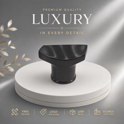 China Luxury Irregular Fan Zinc Alloy Fragrance Cap Brushed Black Special Shape Perfume Bottle Top Custom Logo Packaging Accessories Magnetic for sale
