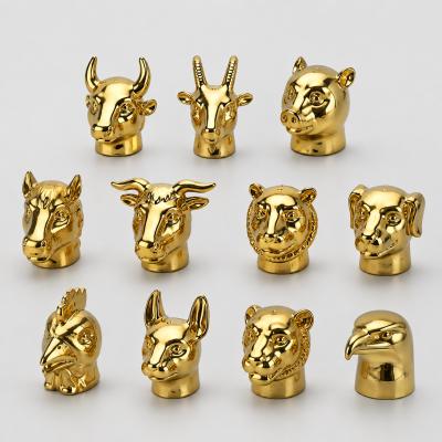China Animal Head Sculpture Zamac Perfume Cap Zinc Alloy Gold Plated Metal Fragrance Bottle Lid Custom Logo Fits 15mm FEA Neck for sale