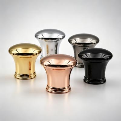 China Factory Wholesale Smooth Mushroom Dome Zamac Perfume Cap Flared Body Multi‑Rings Base Metal Perfume Bottle Cover Gold Silver Rose Gold Black Gunmetal Custom Logo for sale