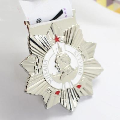 China Flower Shape Embossed Sandblasted Silver Custom Medals for sale