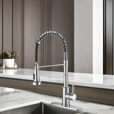 China Deck Mounted Single Handle Pull-Down Kitchen Faucet in Brushed Nickel with Hole Cover for sale